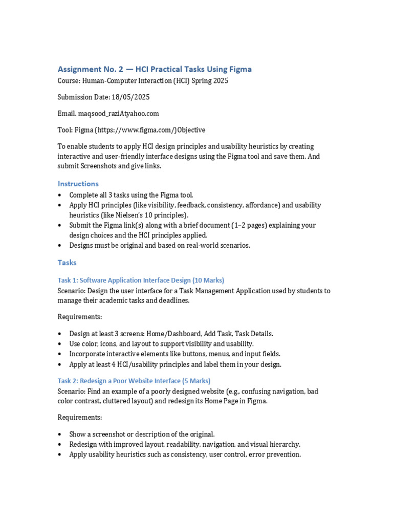 HCI Assignment 2 Spring 2025 | PDF