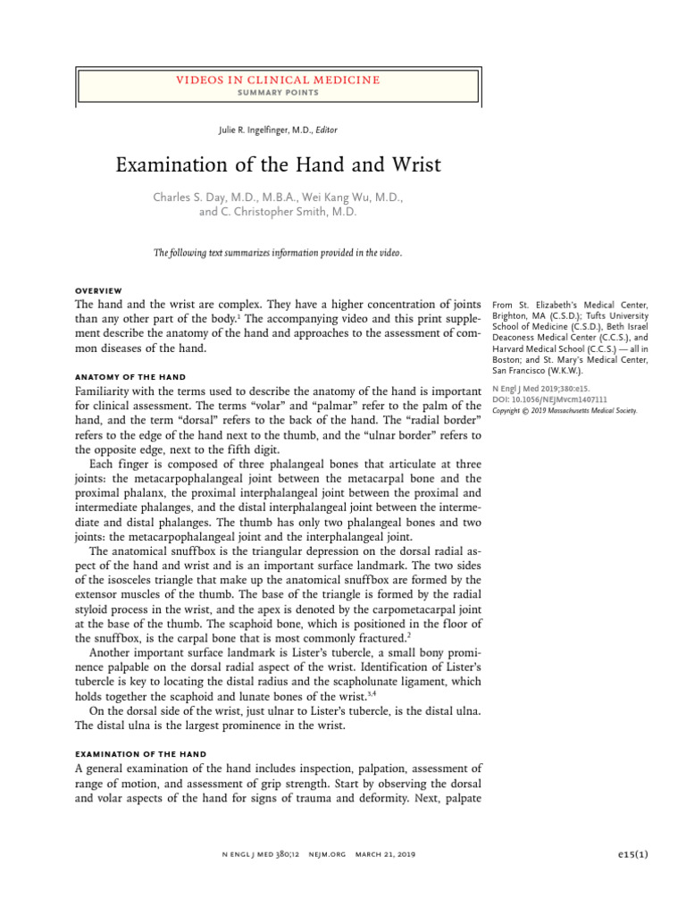 Examination of the Hand and Wrist | PDF | Hand | Carpal Tunnel Syndrome