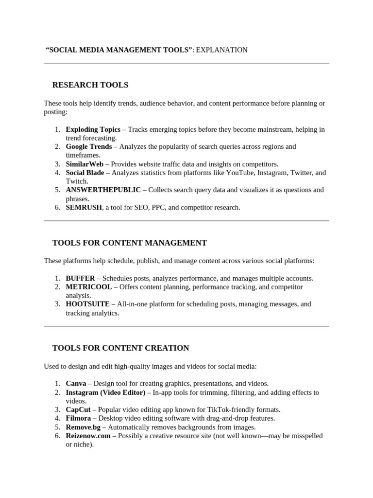 Essential Social Media Management Tools | PDF | Advertising | Social Media