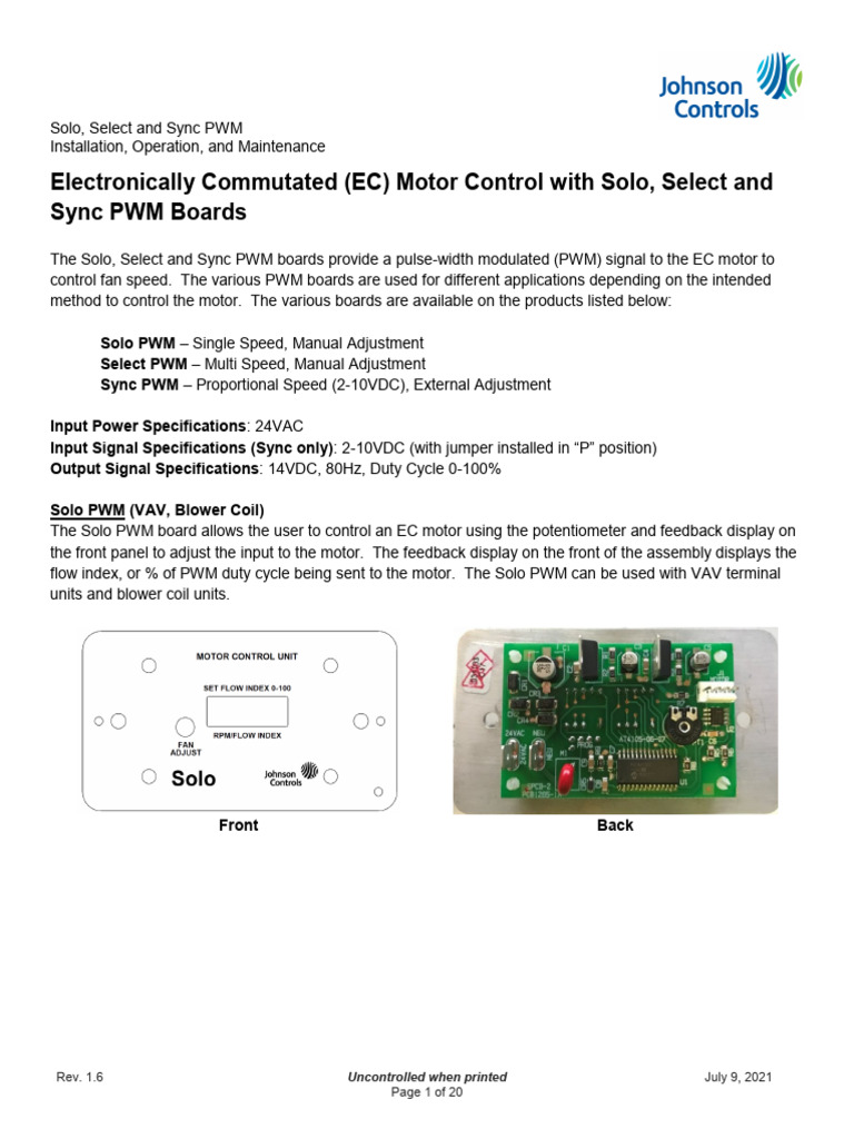 Solo Select and Sync Speed Controller IOM Rev 16 | PDF | Duct (Flow ...