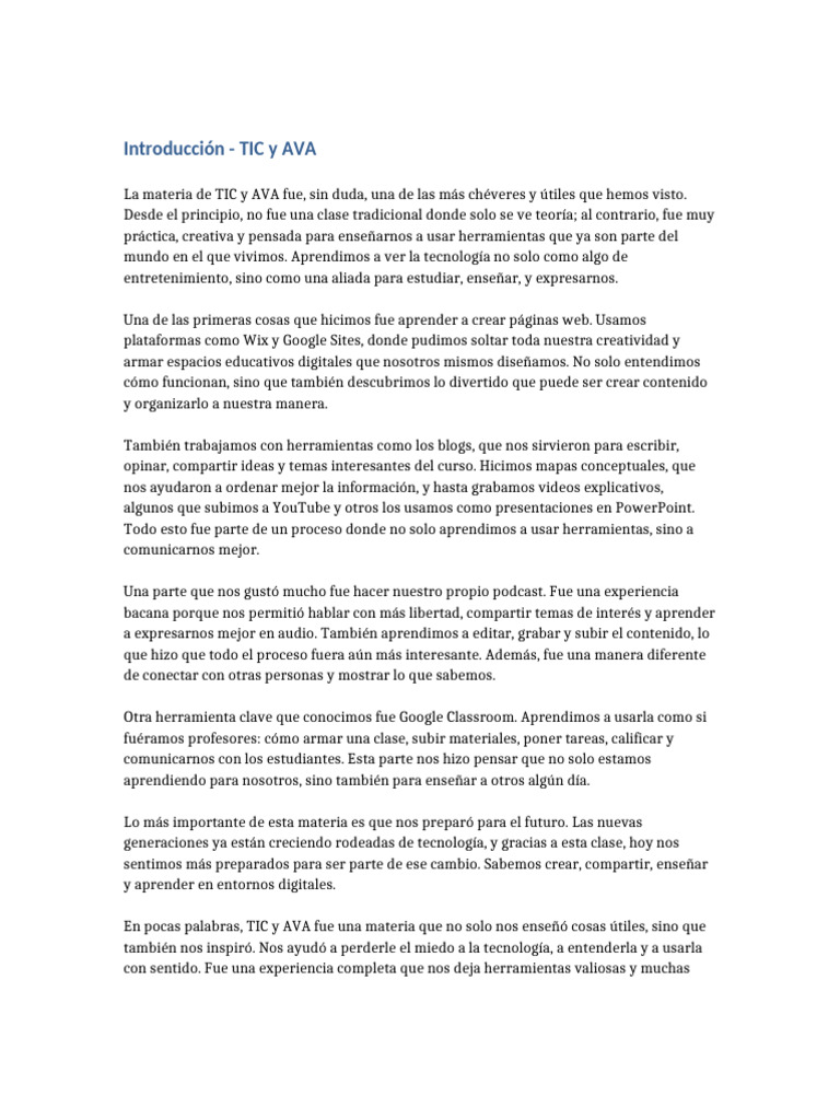 Introduccion TIC y AVA Con Conclusion | PDF | Tecnología de información ...