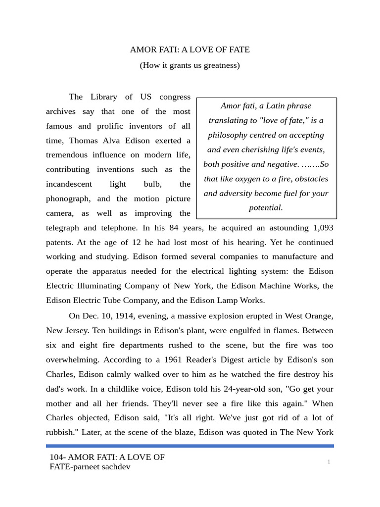 Amor Fati A Love of Fate | PDF | Thomas Edison