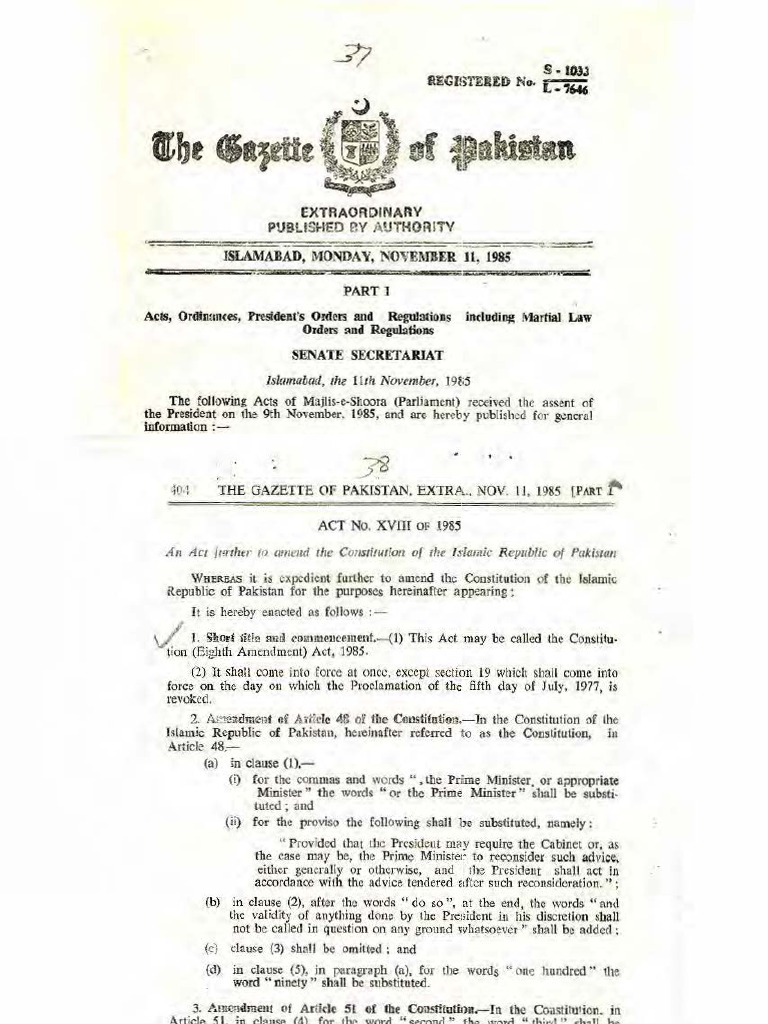 8th Amend | PDF | Government | Government Of Pakistan