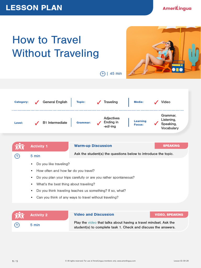 B1-28 Lesson Plan How To Travel Without Traveling | PDF | English ...
