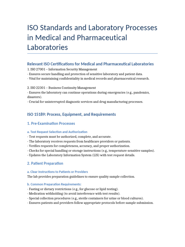 Pharmaceutical, ISO - Laboratory - Processes | PDF