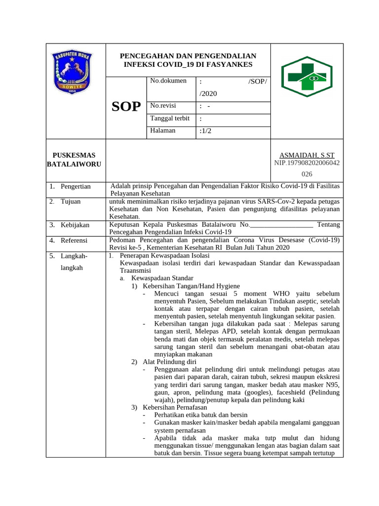 SOP Pencegahan Dan Pengendalian Infeksi | PDF