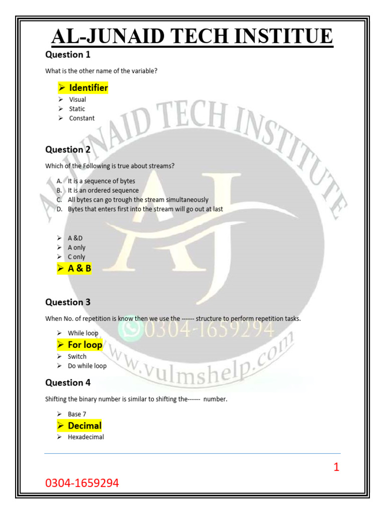 CS201 MIDTERM SOLVED MCQS by JUNAID - Removed | PDF | Pointer (Computer Programming) | Integer ...
