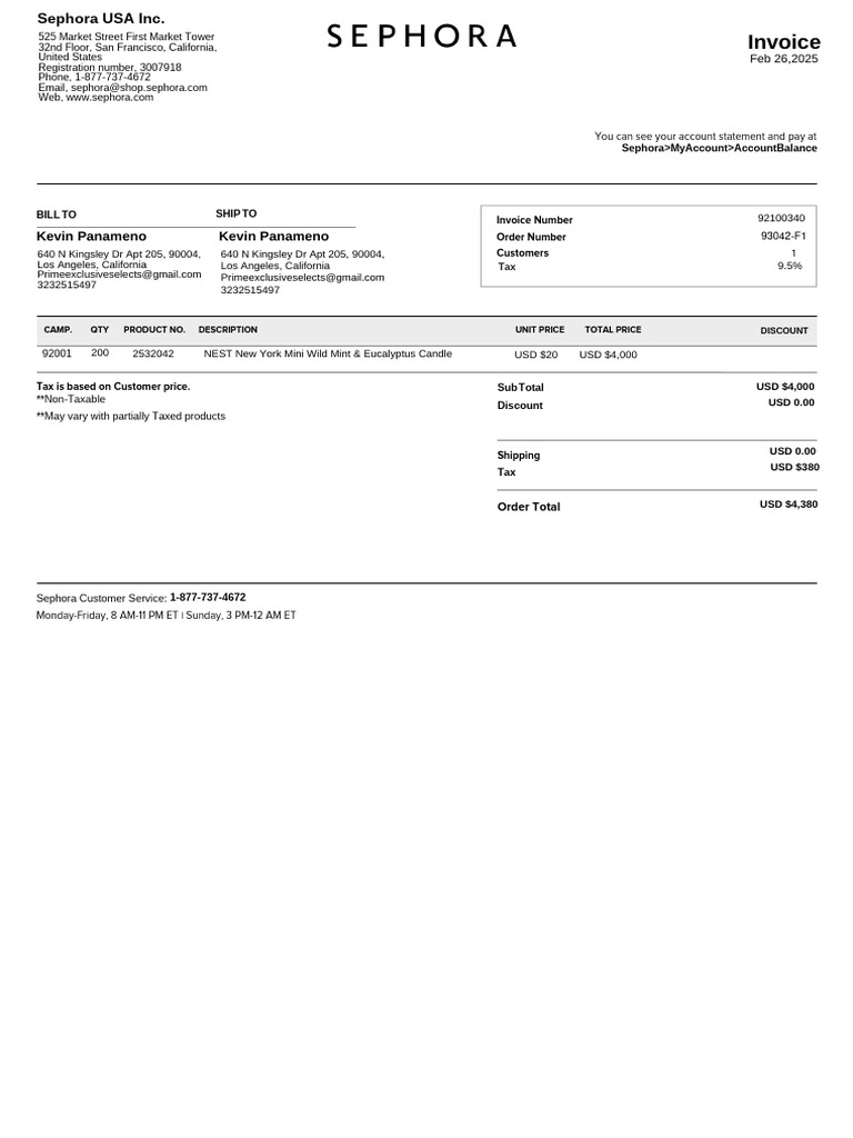 Invoice Sephora Uae | PDF