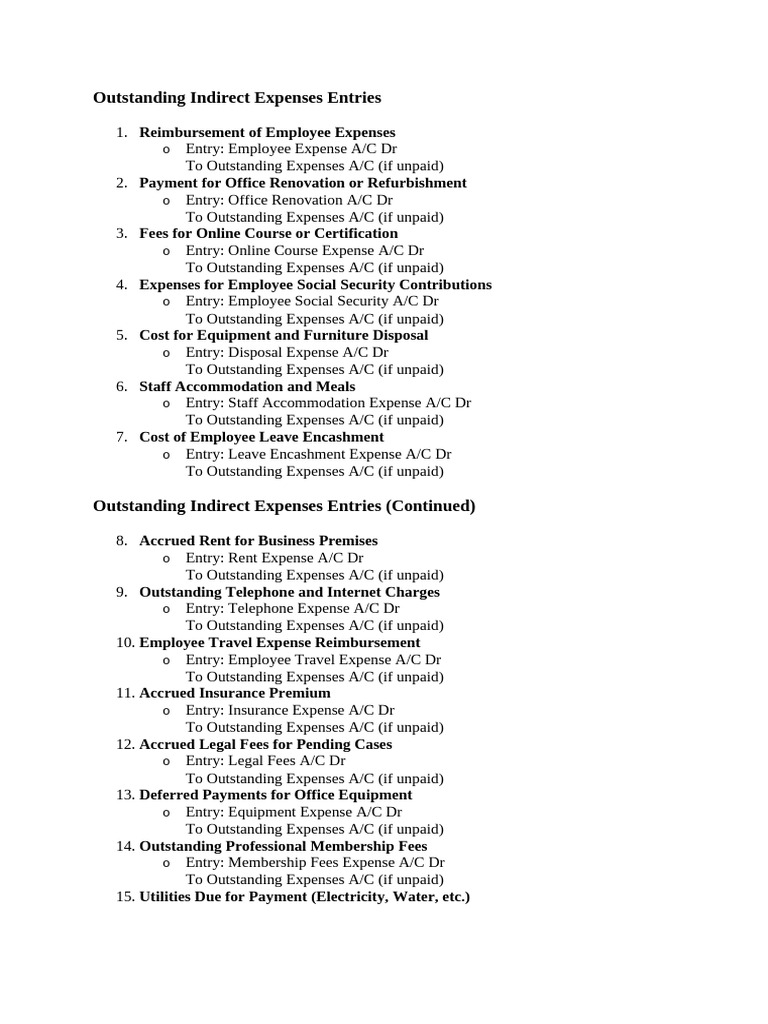 Outstanding Indirect Expenses Overview | PDF | Expense | Fee