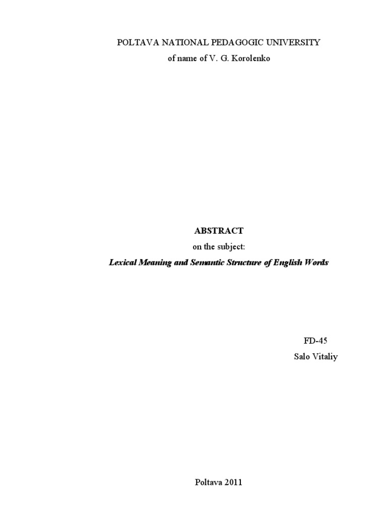 Analyzing the Semantic Structure and Components of Meaning in English Lexical Items | PDF | Word ...