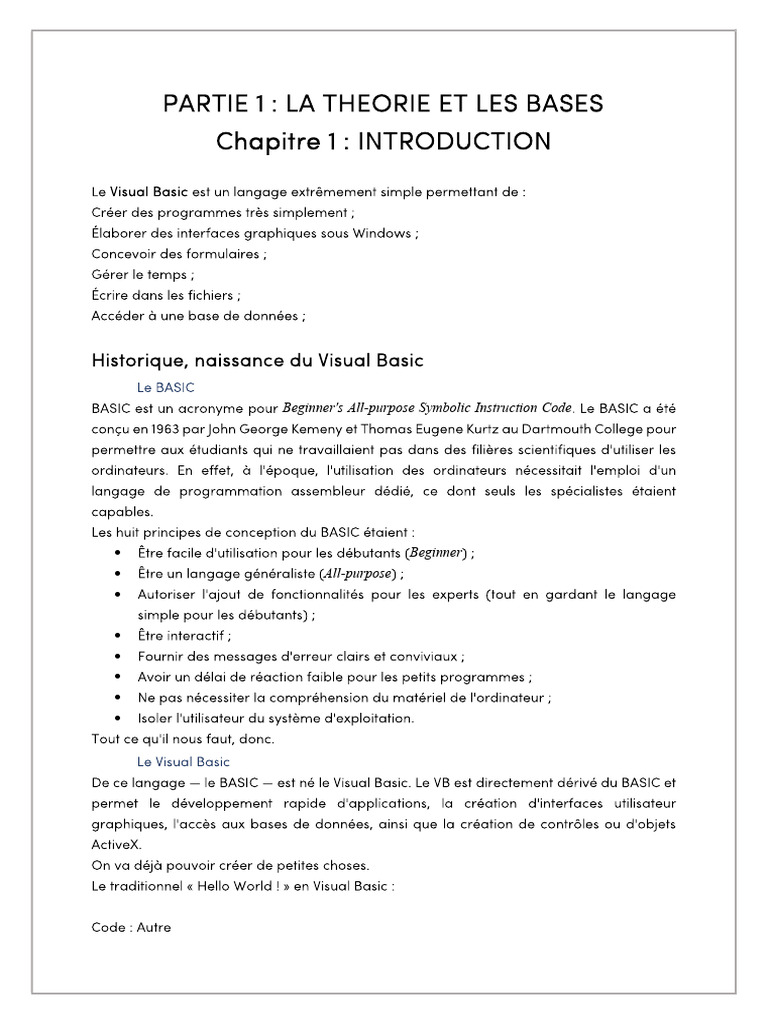 Cours Visual Basic Chap 1 | PDF | Microsoft Software | Software