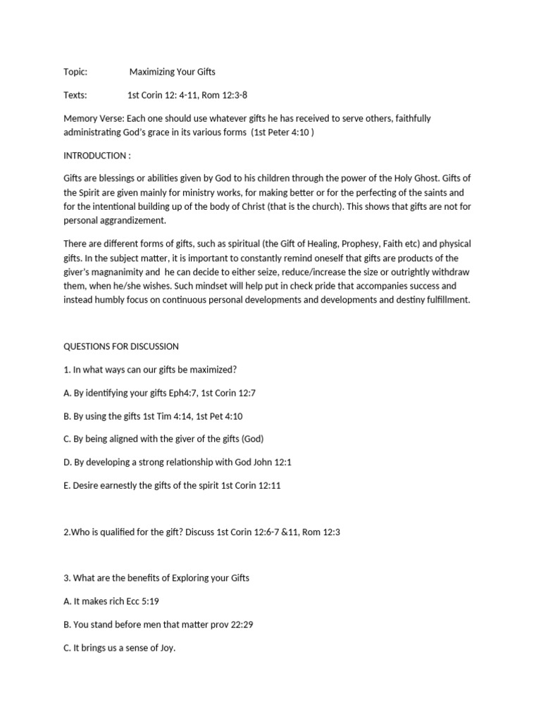 Maximizing Your Gifts | PDF