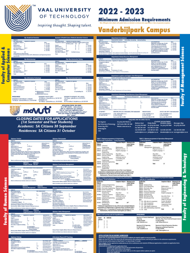 VUT Admission Requirements 2022-2023 | PDF | University And College ...