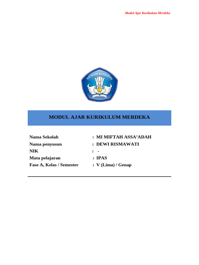 Modul Ajar MI Miftah Assaadah | PDF