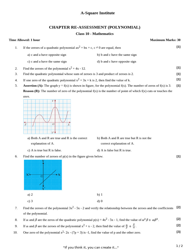 Polynomials Re Assessment A Square | PDF | Polynomial | Computational Science