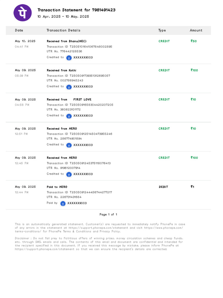 PhonePe Statement Apr2025 May2025 | PDF