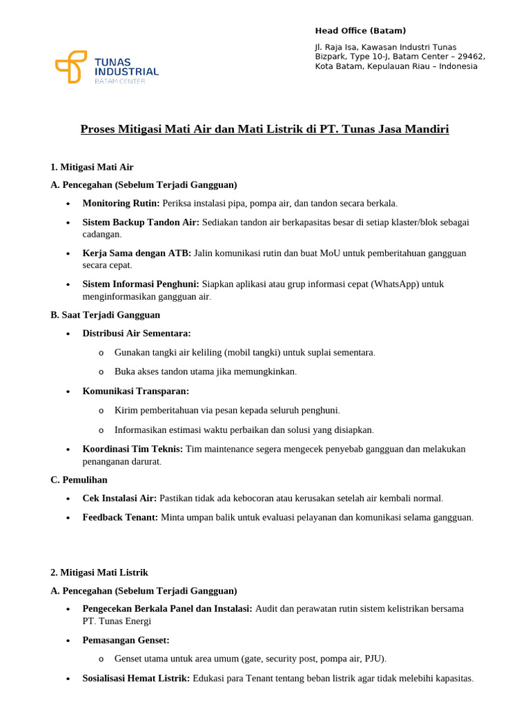 Form Mitigasi Mati Listrik Dan Mati Air | PDF