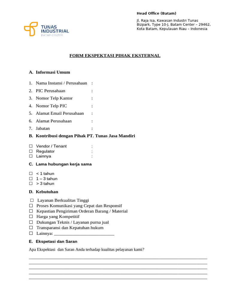 Form Kebutuhan Ekpestasi Pihak Eksternal | PDF