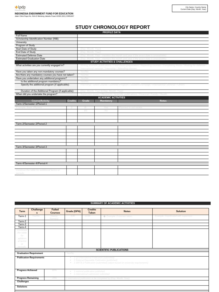 Study Chronology Report Template | PDF | Thesis | Higher Education