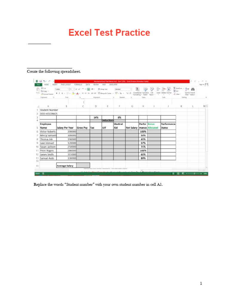 Excel Practice Assignment Instructions | PDF | Spreadsheet | Microsoft ...
