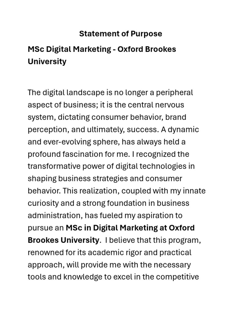 Statement of Purpose | PDF | Digital Marketing | Marketing