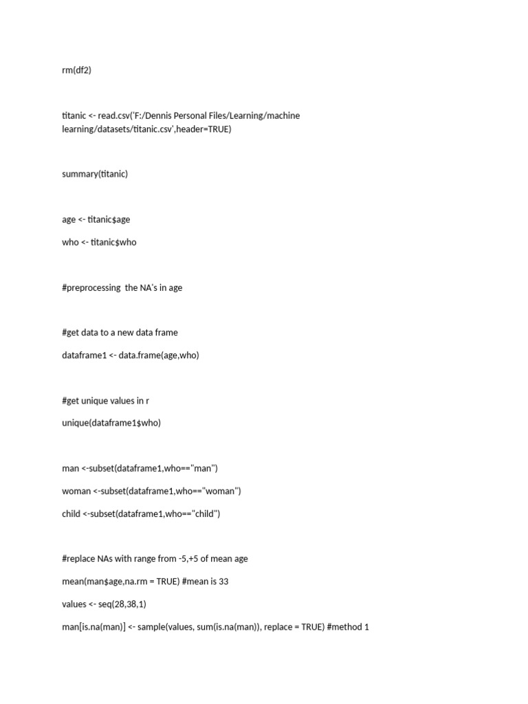 Titanic Dataset Questions in R | PDF