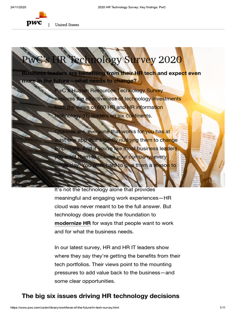 2020 HR Technology Survey - Key Findings - PWC | PDF | Human Resource Management | Talent Management