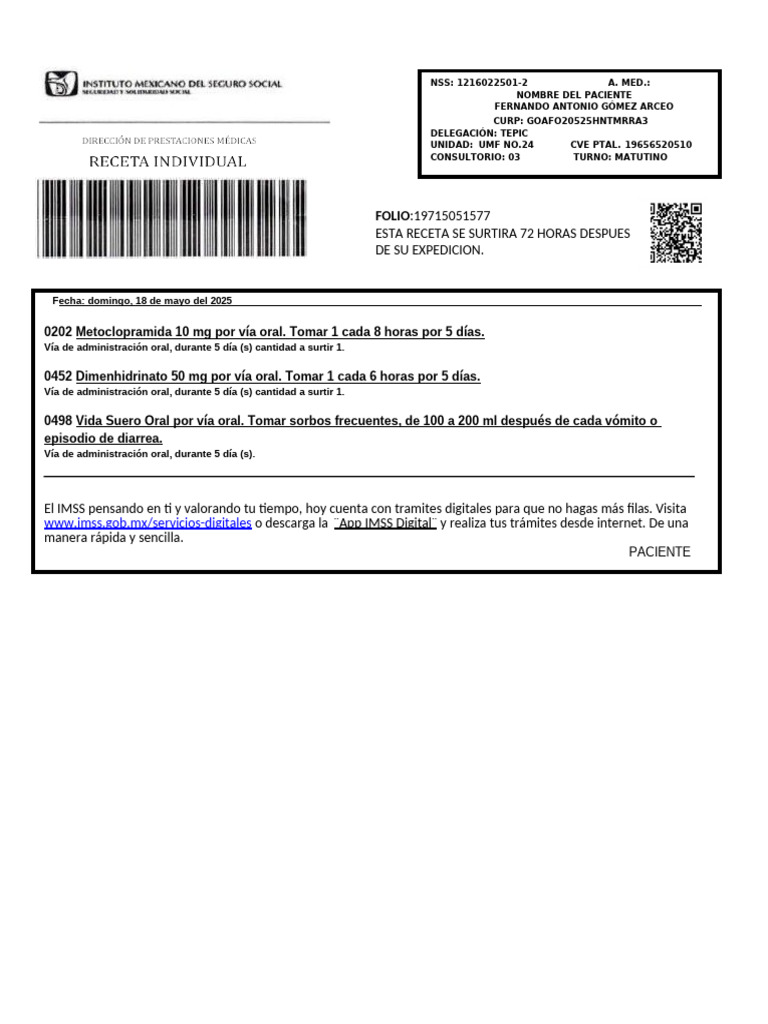 Receta Del Imss - 2025 | PDF