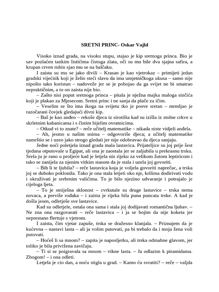 Wilde, Oscar - Sretni Princ | PDF