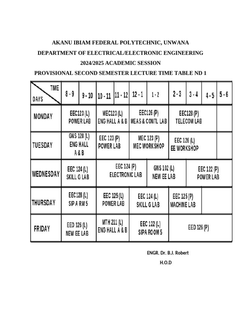 New Second Semester Time Table | PDF