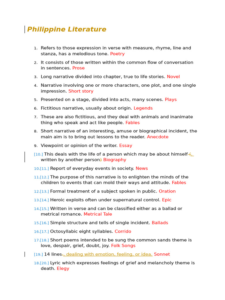 Overview of Philippine Literature Forms | PDF | Narrative | Poetry
