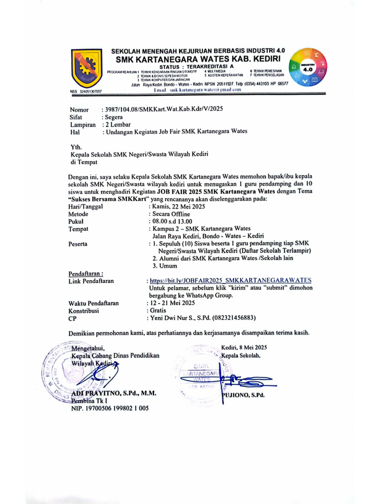 Undangan Job Fair - SMK Kartanegara Wates | PDF