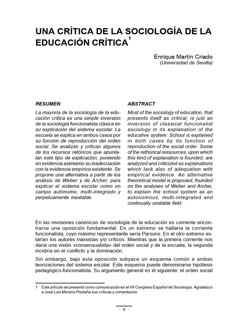 Crítica a la Sociología de la Educación | PDF | marxismo | Ideologías