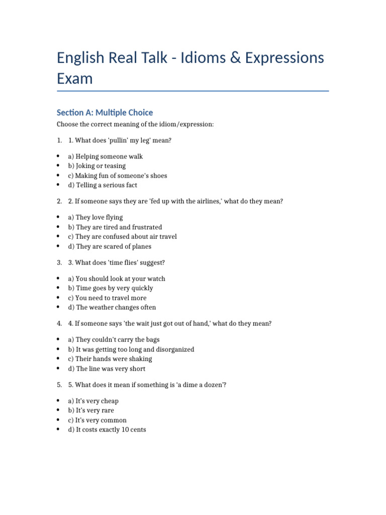 English Idioms & Expressions Exam Guide | PDF