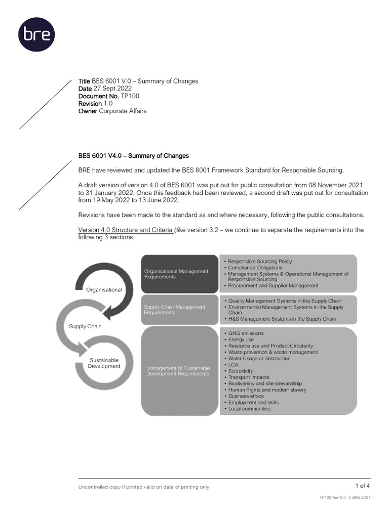 BES 6001 V4.0 Changes Summary | PDF | Economy And The Environment ...