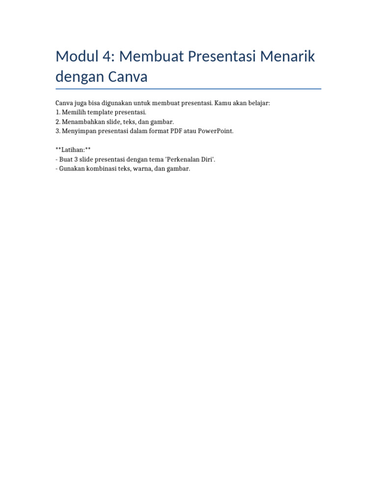 Modul 4 Membuat Presentasi Menarik Dengan Canva | PDF