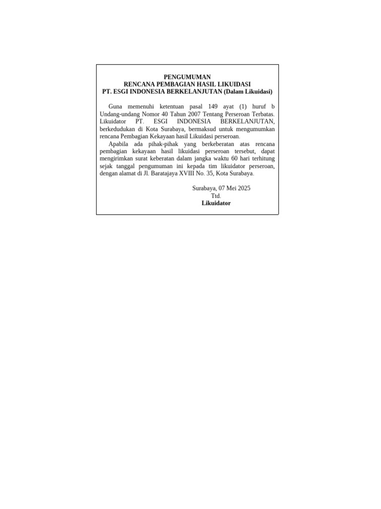 Pengumuman Pembagian Hasil Kekayaan | PDF