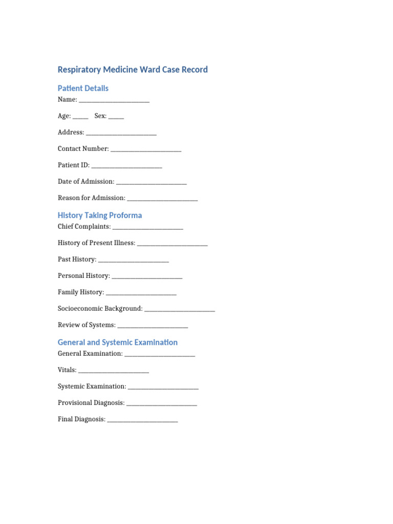 Respiratory Medicine Case Record | PDF