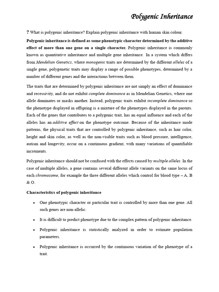 Essay On Polygenic Inheritance - Human Skin Colour | PDF | Quantitative ...