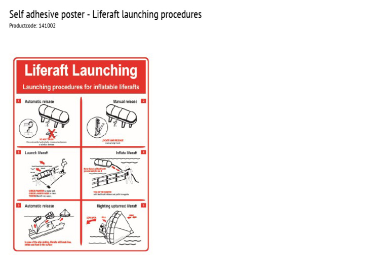 Traconed 141002 Self Adhesive Poster Liferaft Launching Procedures | PDF