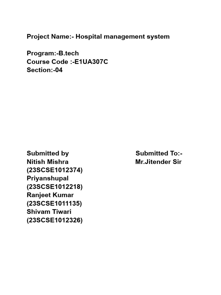 Project Name - Hospital Management System | PDF | Health Care | Medical ...