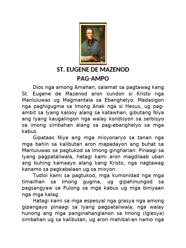 Pag-Ampo Alang Kang St. Eugene de Mazenod | PDF