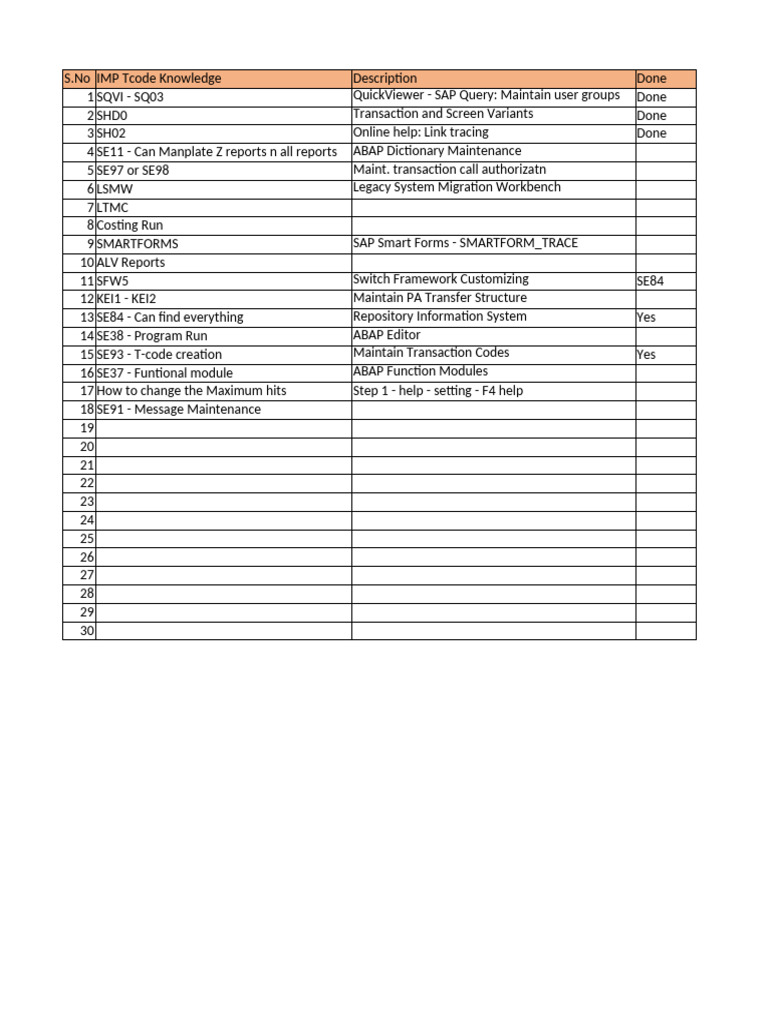 SAP Knowledge Tcode | PDF | Computing | Systems Engineering