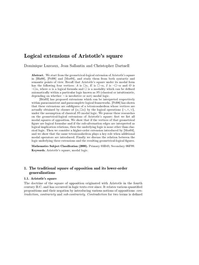 Logical Extension of Aristotle's Square | PDF | Modal Logic | Logic