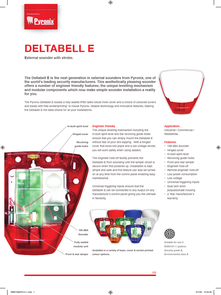 Pyronix Deltabell EExternal Live Bellbox Data Sheet | PDF | Electronic ...