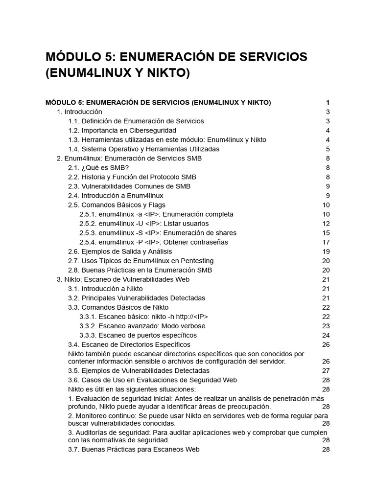 Módulo 5 - Enumeración de Servicios (Enum4linux y Nikto) | PDF | Contraseña | Explotar ...