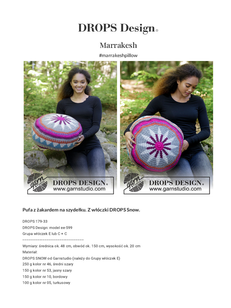 Marrakesh - Pufa Z Żakardem Na Szydełku. Z Włóczki DROPS Snow. - Free Pattern by DROPS Design | PDF