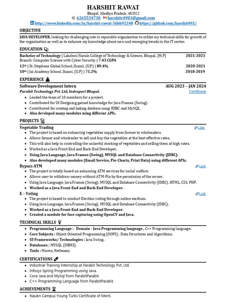 Harshit Rawat Sde Resume | PDF | Databases | Java (Programming Language)