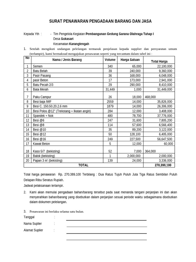 Form. 33. Surat Penawaran Pengadaan (Infrastruktur) | PDF
