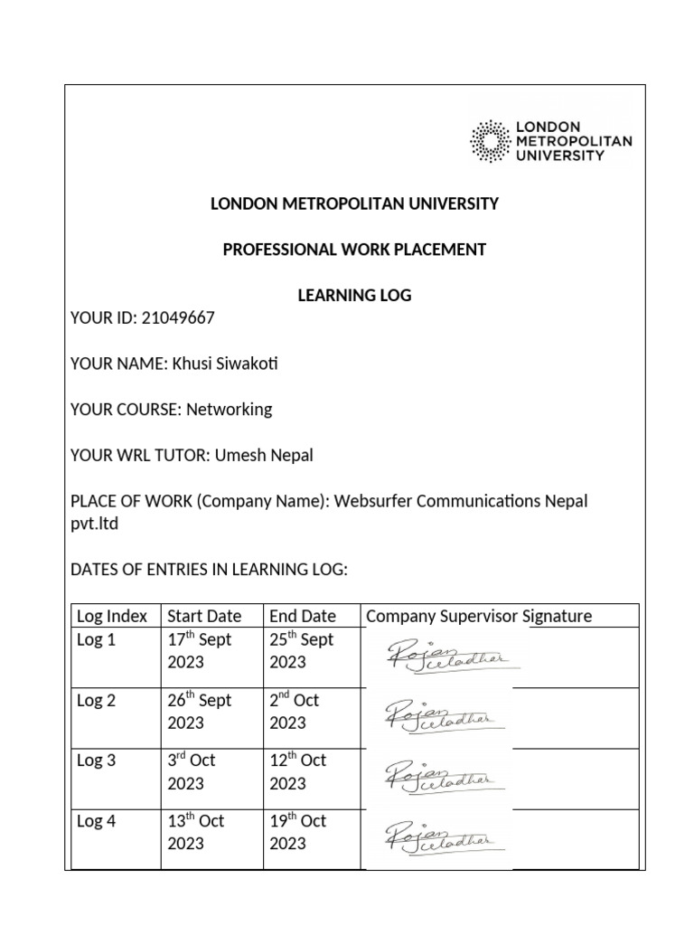Khusi Siwakoti Learning Logs | PDF | Computer Network | Communication